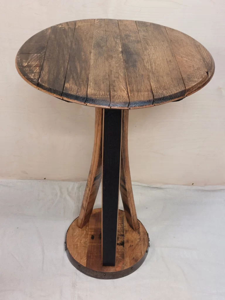 Bourbon Barrel Top Pedastal Table - Engraved Logo - Gambill Woodworking